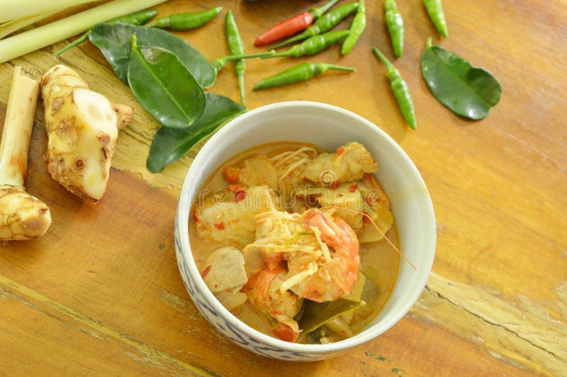 Spicy Prawn and Fish Tom Yum Soup in Bowl Stock Image - Image of thai ...