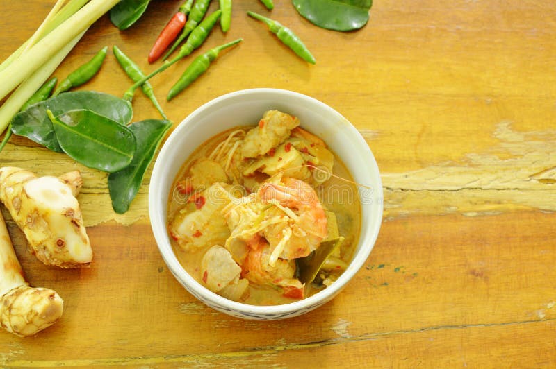 Spicy Prawn and Fish Tom Yum Soup in Bowl Stock Image - Image of milk ...