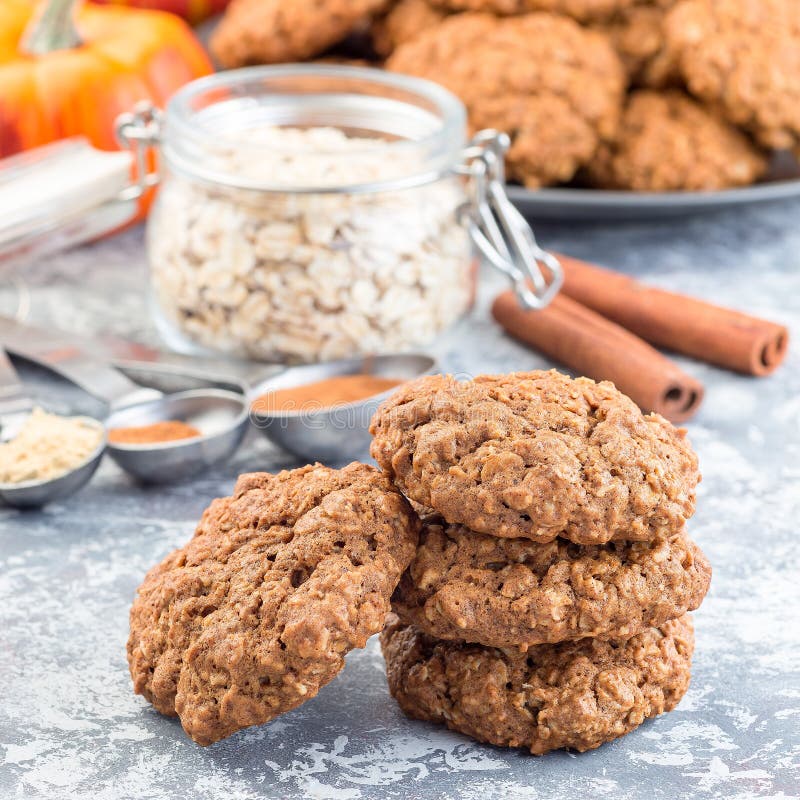 Spicy Pumpkin and Oatmeal Cookies, Square Stock Image - Image of flake ...