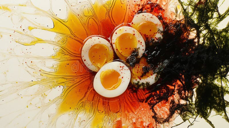 Spicy Ramen Broth, Eggs, Seaweed Splash Stock Image - Image of soup ...