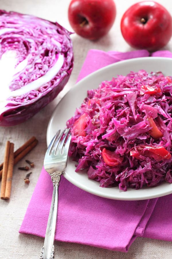Spicy Red Cabbage Stewed with Apples Stock Image - Image of healthy ...