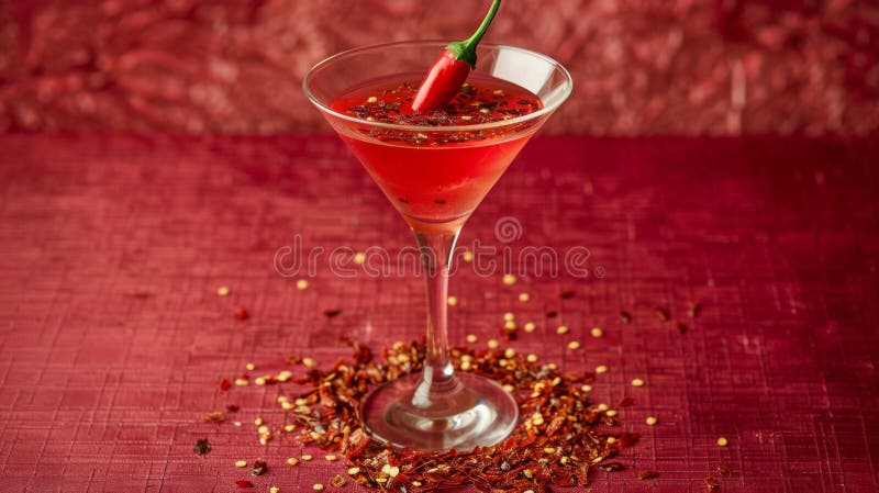 Spicy Red Chili Cocktail on a Textured Crimson Background Stock Photo ...