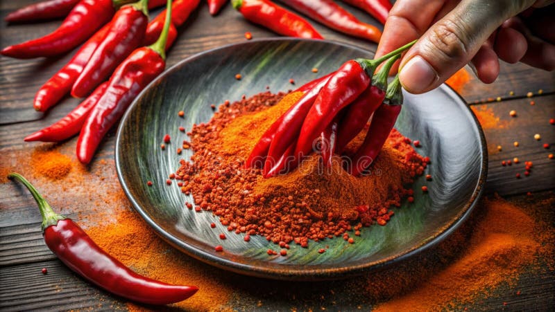 Spicy Red Chilies Explode through Clouds of Chili Powder, Creating a ...