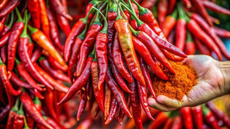 Spicy Red Chilies Explode through Clouds of Chili Powder, Creating a ...