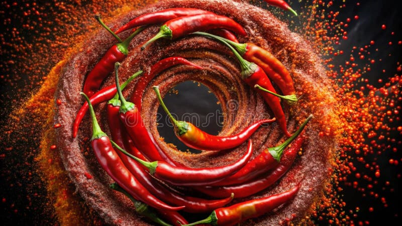 Spicy Red Chilies Explode through Clouds of Chili Powder, Creating a ...