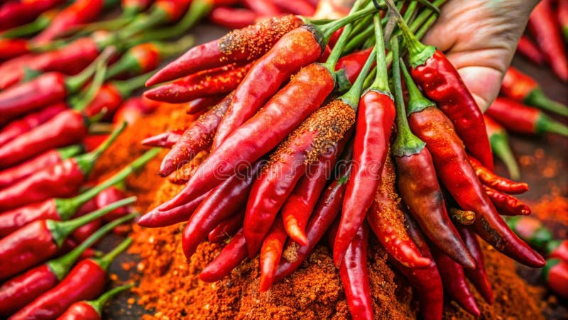 Spicy Red Chilies Explode through Clouds of Chili Powder, Creating a ...