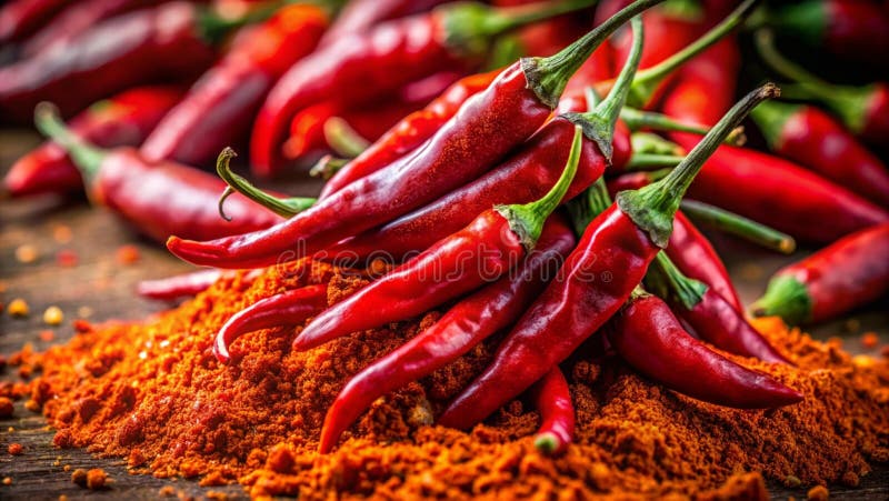 Spicy Red Chilies Explode through Clouds of Chili Powder, Creating a ...