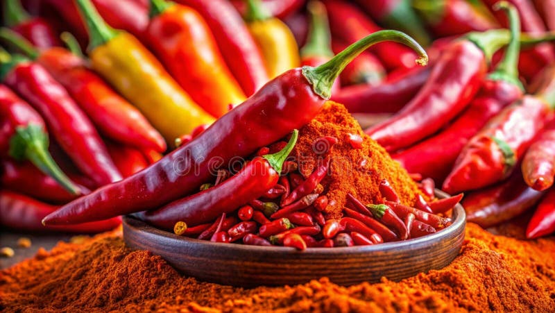 Spicy Red Chilies Explode through Clouds of Chili Powder, Creating a ...