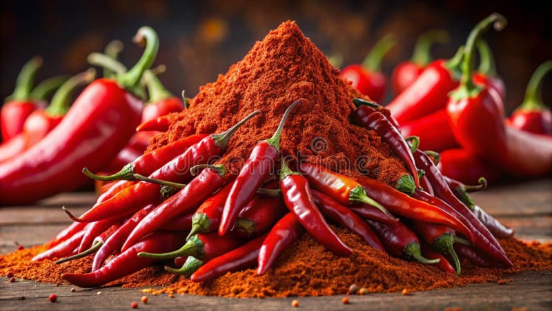 Spicy Red Chilies Explode through Clouds of Chili Powder, Creating a ...