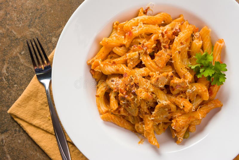 Spicy Red Pepper Chicken Torchietti Stock Image - Image of cheese ...