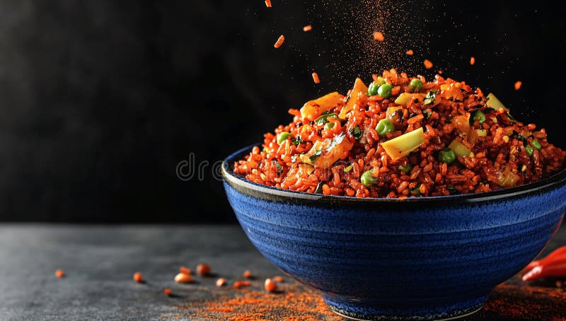 Spicy Red Rice Bowl with Vegetables and Herbs High Quality Image Stock ...