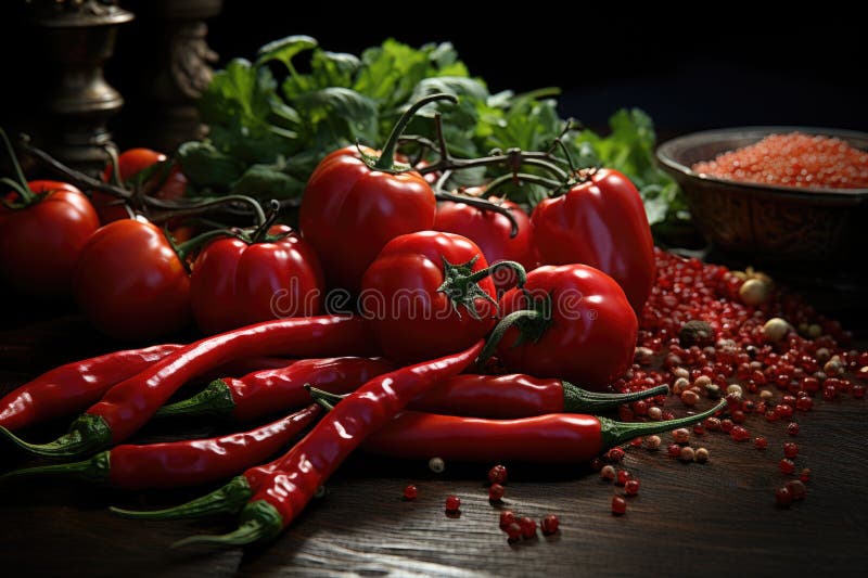 Spicy Red Vegetables on the Dark Stock Illustration - Illustration of ...
