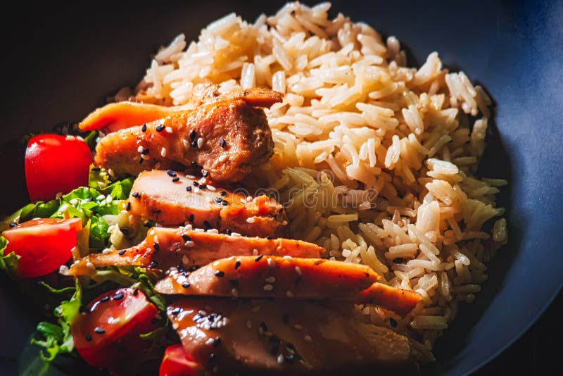 Spicy Rice with Chicken Curry and Vegetables Stock Image - Image of ...