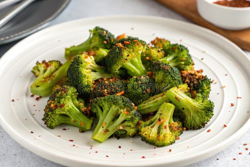 Spicy Roasted Broccoli Florets Stock Illustration - Illustration of ...