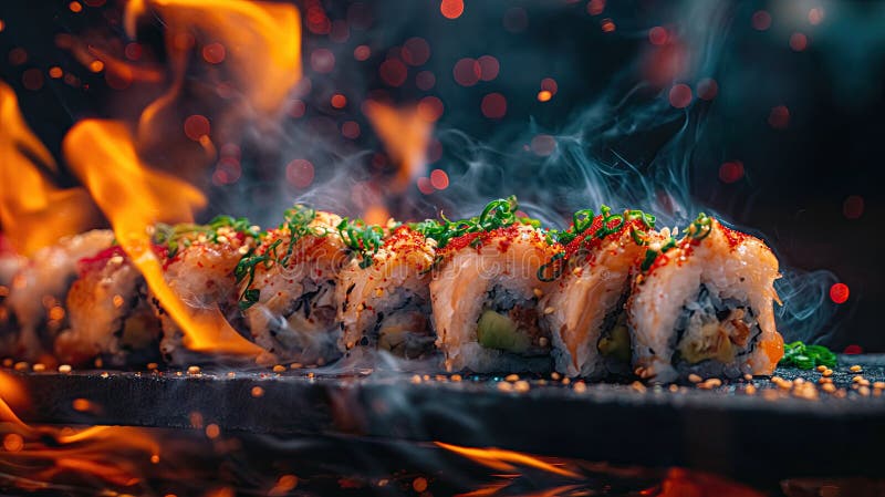 Spicy Rolls on Fire stock photo. Image of fresh, dinner - 306016930