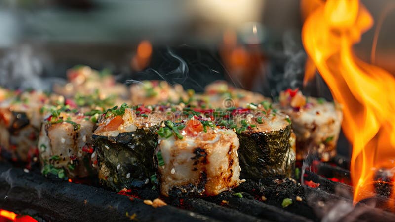 Spicy Rolls on Fire stock image. Image of cuisine, menu - 306017003