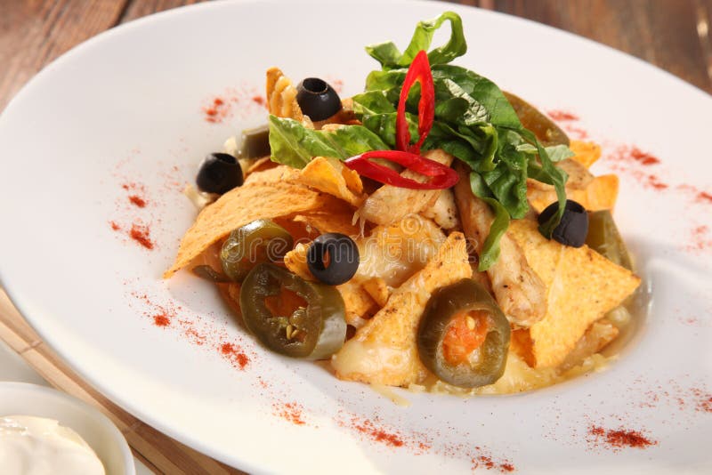 Spicy salad with chips stock image. Image of closeup - 72489273