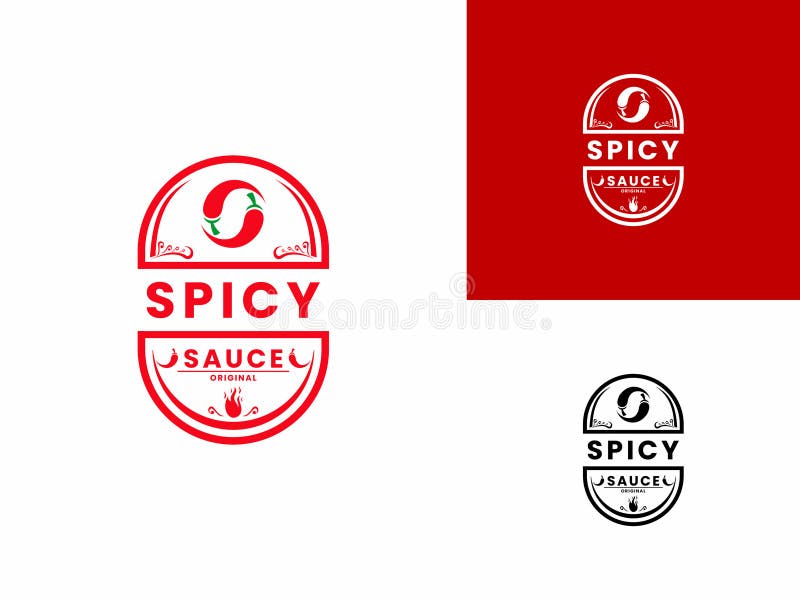 Spicy Sauce Emblem Logo Design. Chili Sauce Logo Design for Sticker ...