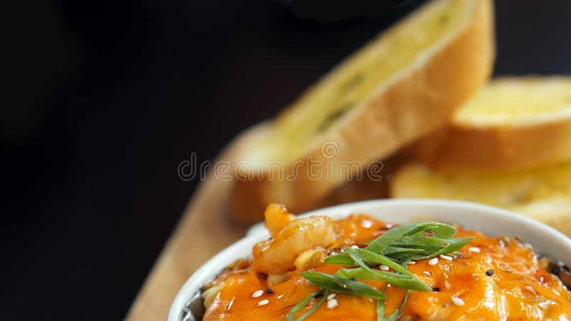 Spicy Scallop with Mayo Cream Together with Garlic Bread Stock Photo ...
