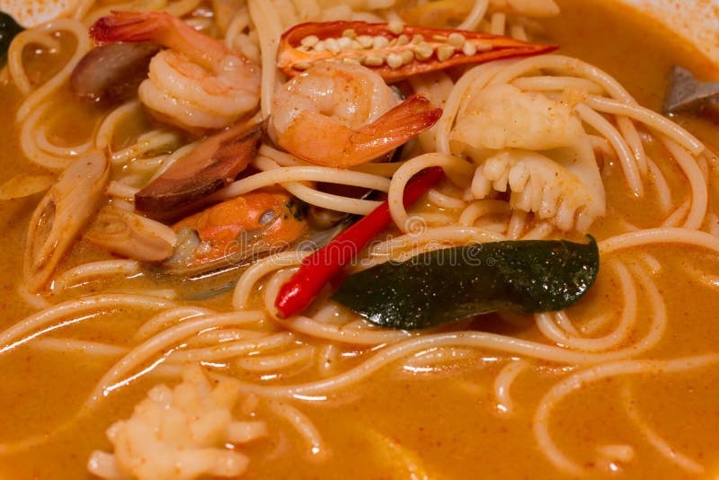 Spicy seafood noodle soup stock image. Image of focus - 44190599