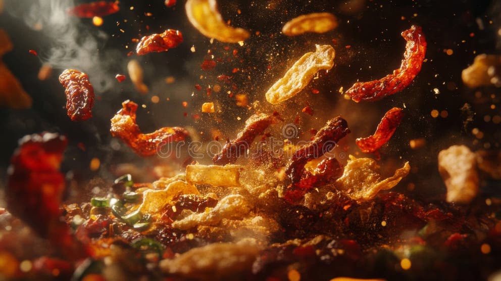 Spicy Seasoning Mix Exploding in Air, Rich Colors Stock Illustration ...