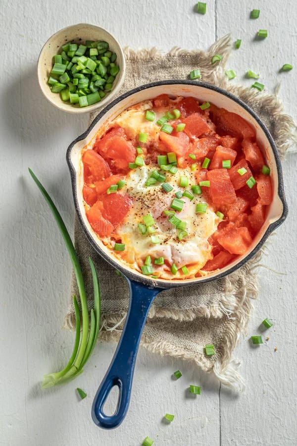 Spicy Shakshuka Served with Fresh Wholemeal Bread Stock Image - Image ...