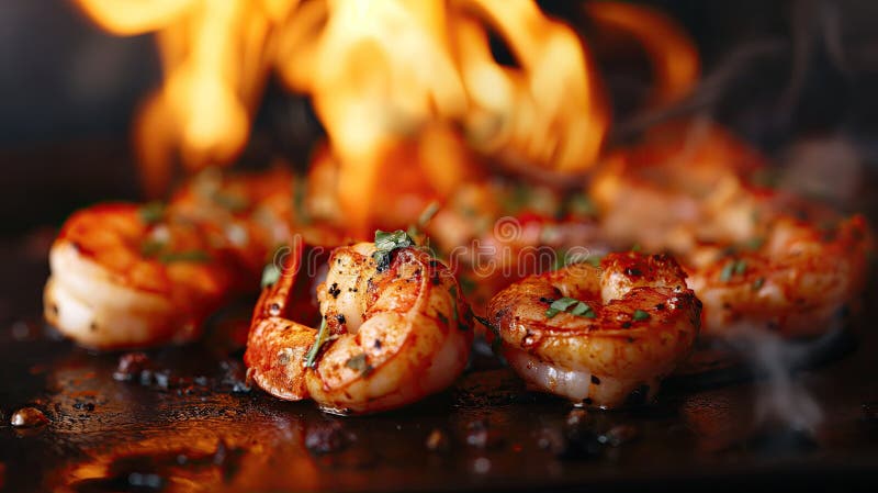 Spicy shrimp on fire stock photo. Image of cuisine, traditional - 306015726