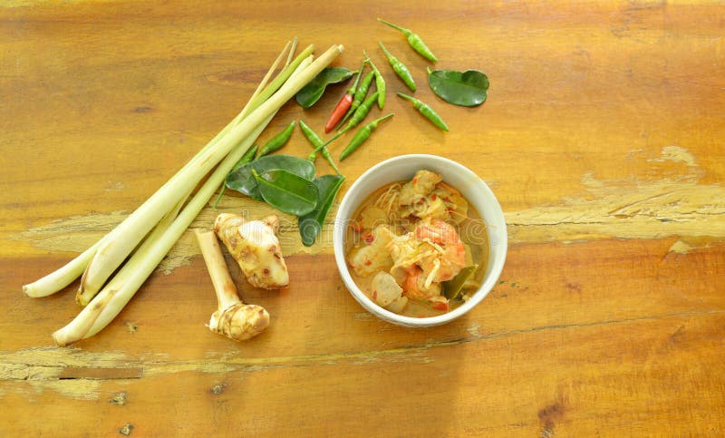 Spicy Shrimp and Fish Tom Yum Soup in Bowl Stock Photo - Image of ...