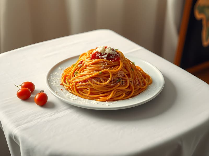 Spicy Spaghetti Food on the Dish and Clean Table, Generative AI ...