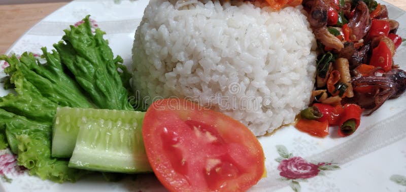 Spicy Squid Fried Sambal Rice. Stock Photo - Image of sambal, rice ...