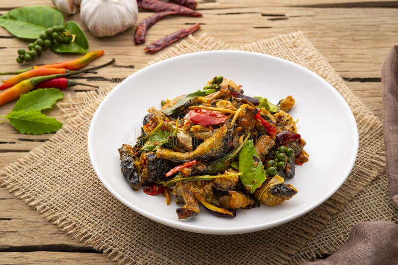 Spicy Stir Fried Frog Meat with Chilli Paste and Basil Leave Stock ...