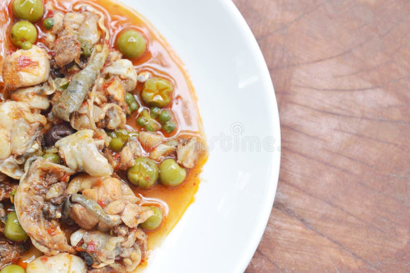 Spicy Stir Fried Frog Meat and Eggplant Curry on Plate Stock Photo ...