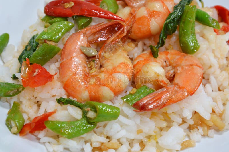Spicy Stir-fried Prawn with Chili and Basil Leaf Stock Image - Image of ...