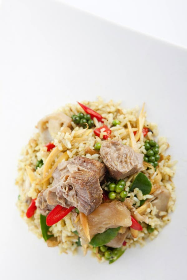 Spicy Stir Fried Rice with Beef and Herbs Stock Image - Image of ...