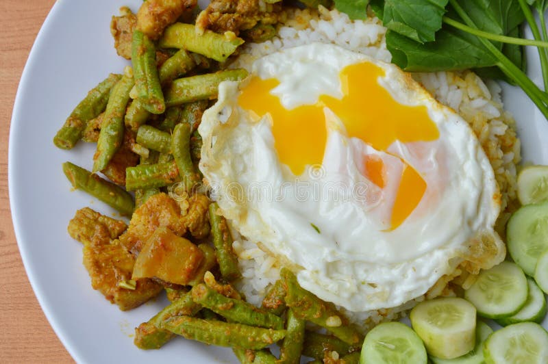 Spicy Stir Fried Yard Long Bean with Fat Pork Curry and Creamy Egg Yolk ...