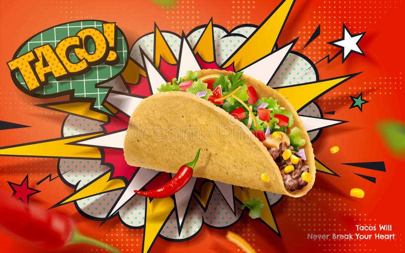 Spicy Taco Ad in Retro Comic Style Stock Vector - Illustration of ...