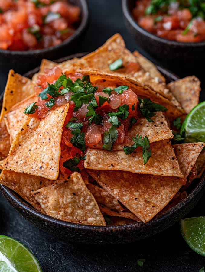 Spicy Tortilla Chips with Salsa and Cilantro Stock Illustration ...