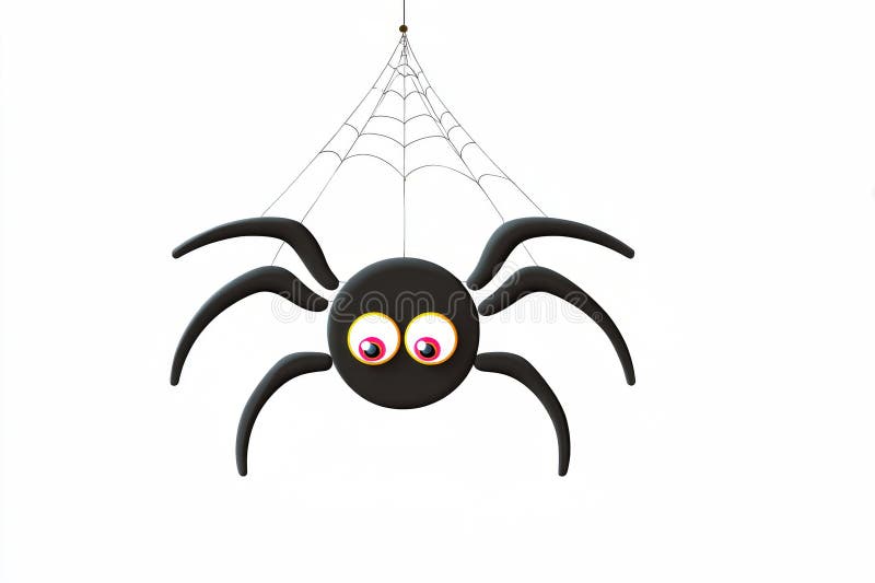 Spider with Cartoon Eyes Hanging from Web String, Halloween Background ...