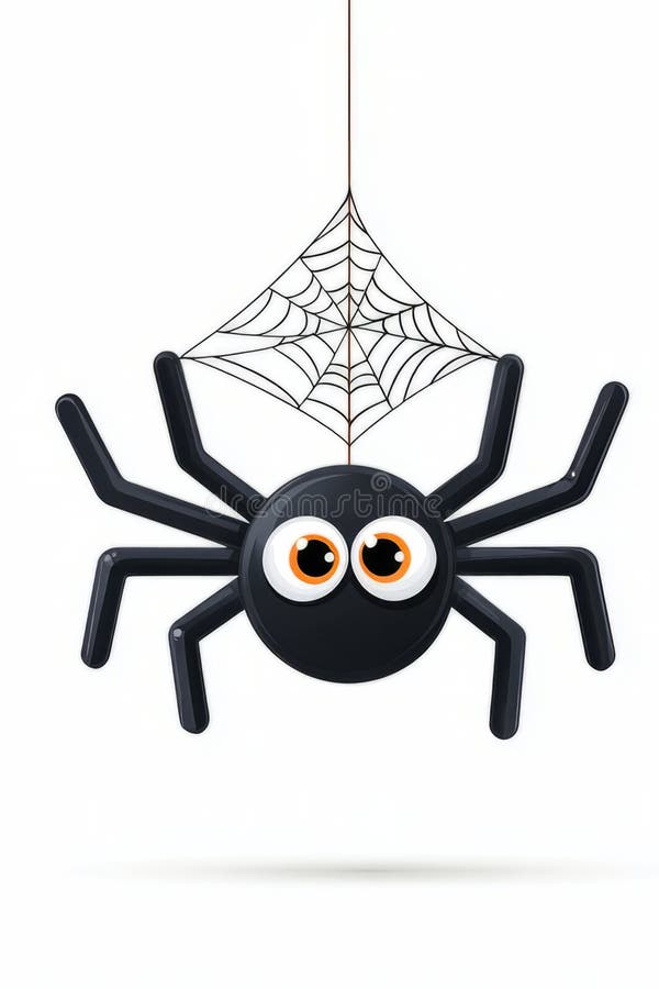 Spider with Cartoon Eyes Hanging from Web String, Halloween Background ...
