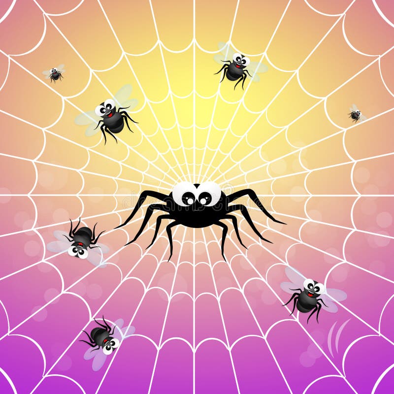 Spider eat flies stock illustration. Illustration of cobweb - 61358625
