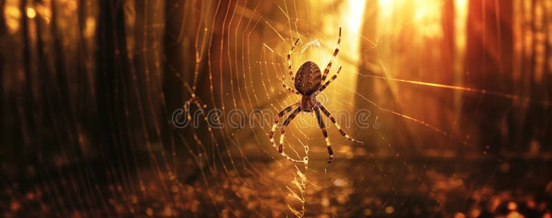 Sunset Web Trap. Golden Hour Spider Silhouette Stock Illustration ...