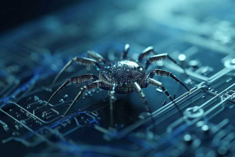Spider on the Circuit Board. 3d Illustration. Computer Background Stock ...