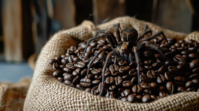 Spider on Coffee Beans in Sack Stock Image - Image of coffee, animal ...