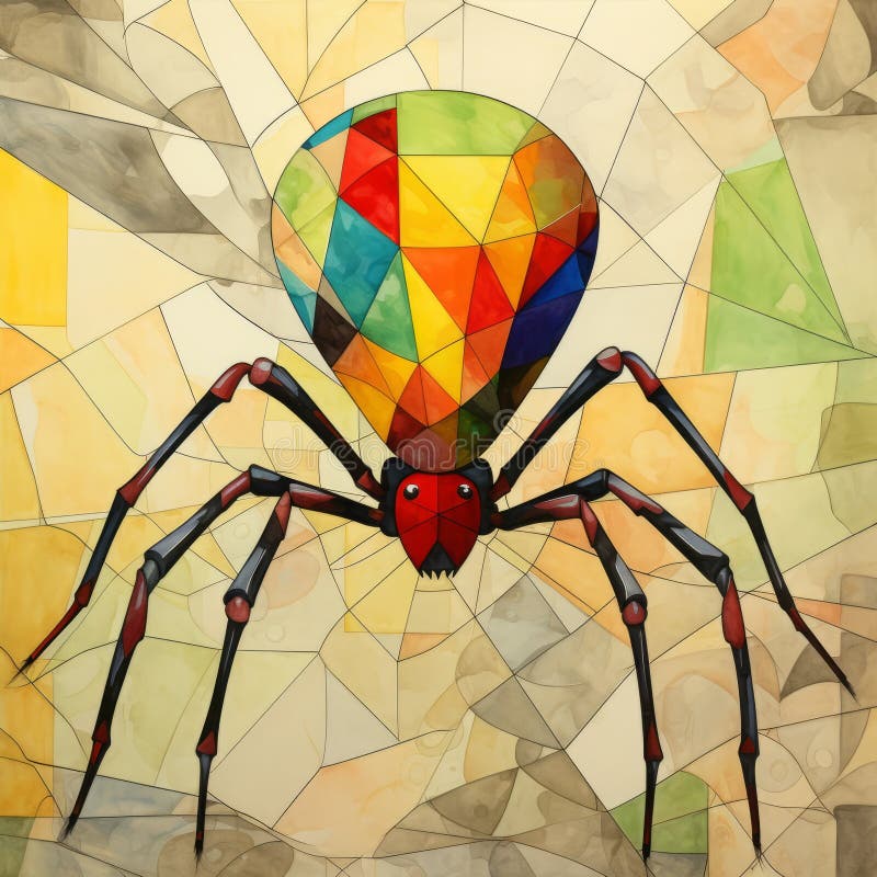 Surrealistic Realism: Colorful Spider on Mosaic Background Stock ...