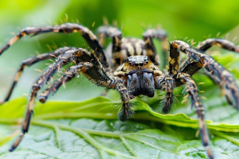 Spider Crawling on Leaf Close-Up Stock Photo - Image of arthropod, prey ...