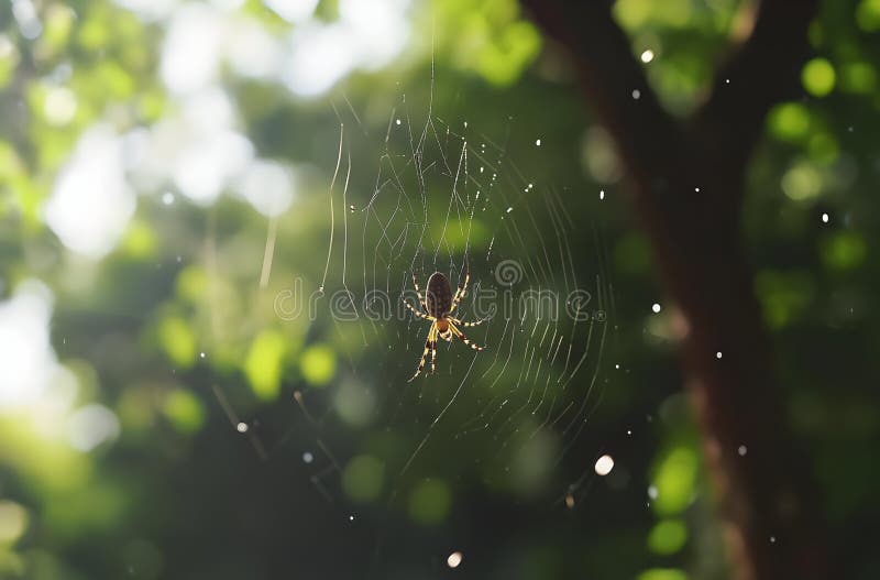 A Spider Creating Its Web Amidst a Blurred Green Background Stock ...
