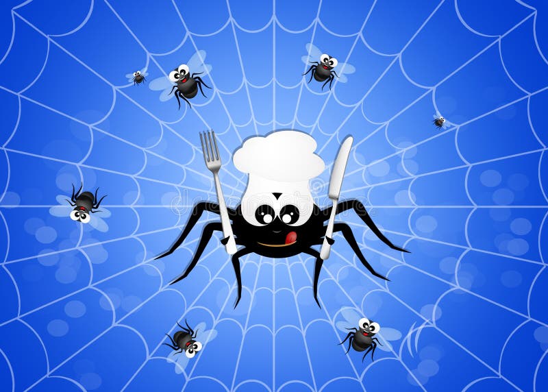 Spider eat flies stock illustration. Illustration of cobweb - 61358625