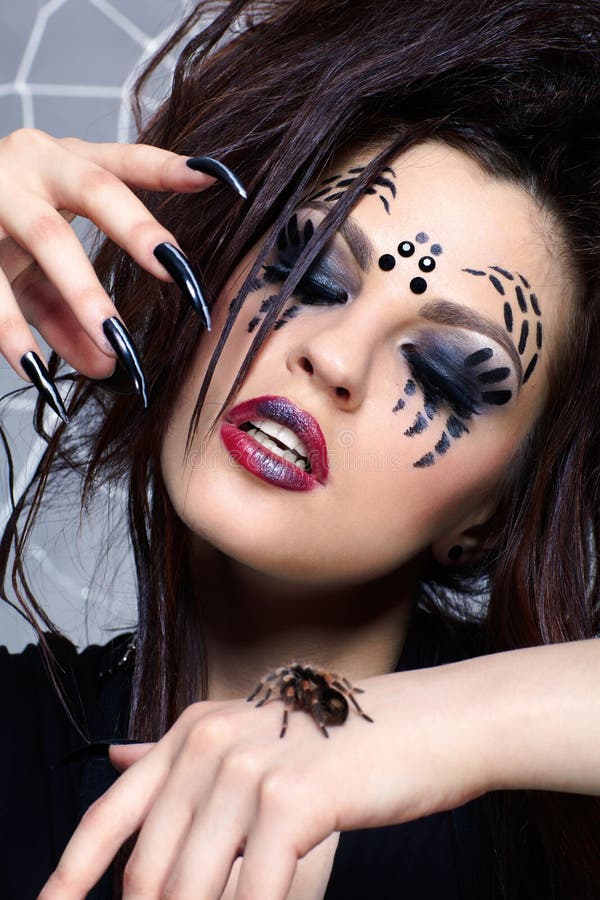 Spider Girl and Spider Brachypelma Smithi Stock Image - Image of beauty ...