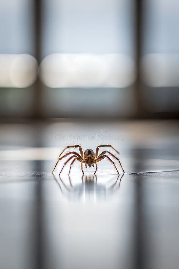 Spider Gracefully Walking on Smooth Glass Surface during Daylight Stock ...