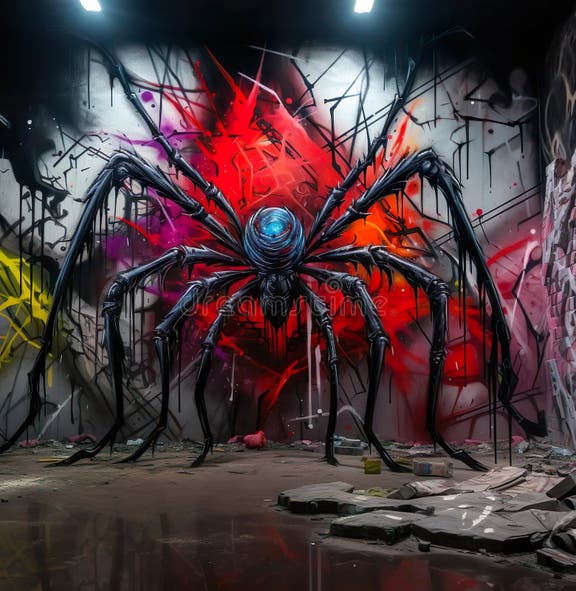 Spider Graffiti Paint on the Wall Stock Photo - Image of paint, spider ...